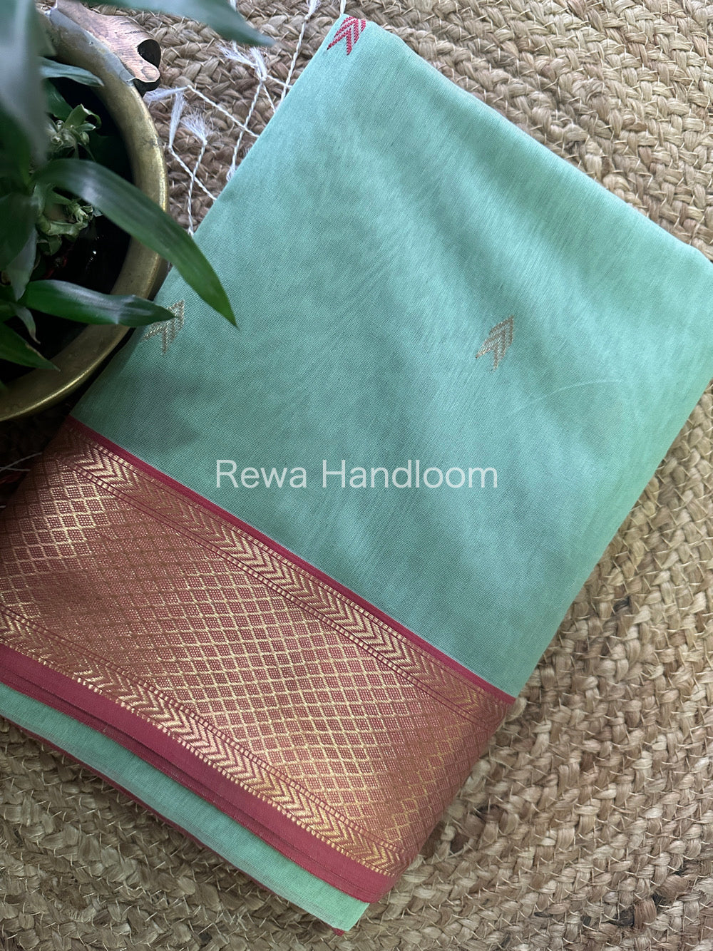 Light Pista Green Zari Butti ~ Maheshwari Saree-ZB118