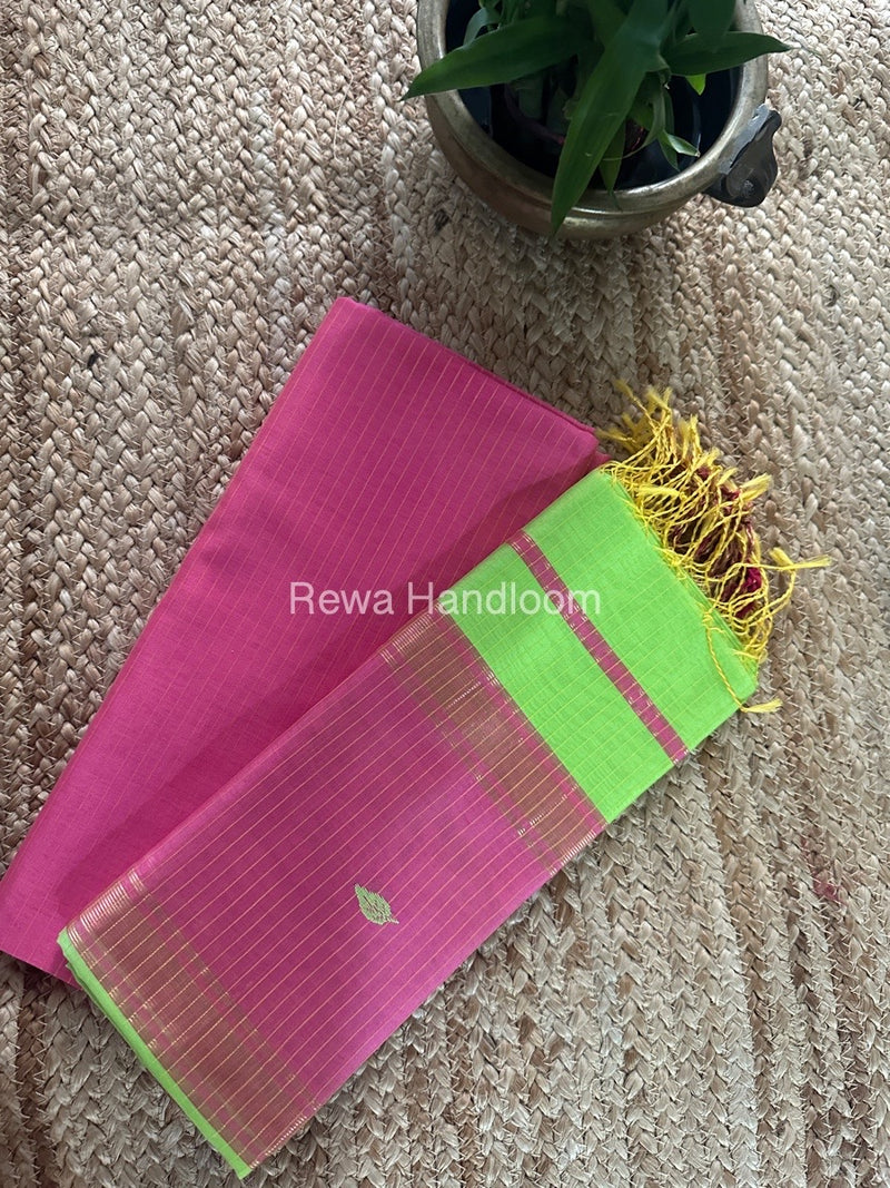 Maheshwari Pink-Parrot Green Motifs Top-Dupatta Set PST0145 – Rewa Handloom