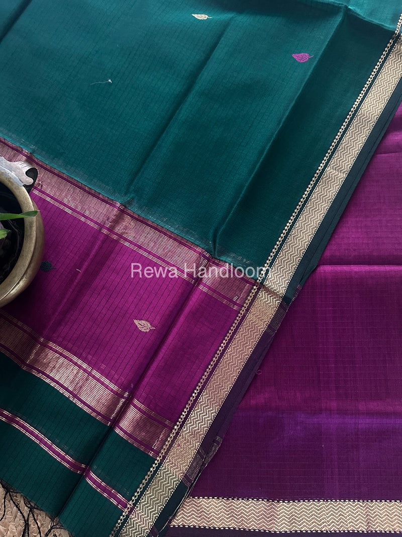 Maheshwari Magenta-Green Motifs Top-Dupatta Set PST0135 – Rewa Handloom