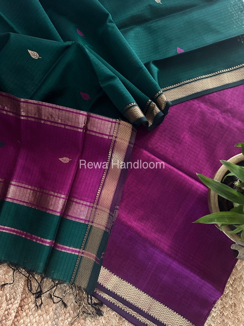 Maheshwari Magenta-Green Motifs Top-Dupatta Set PST0135 – Rewa Handloom