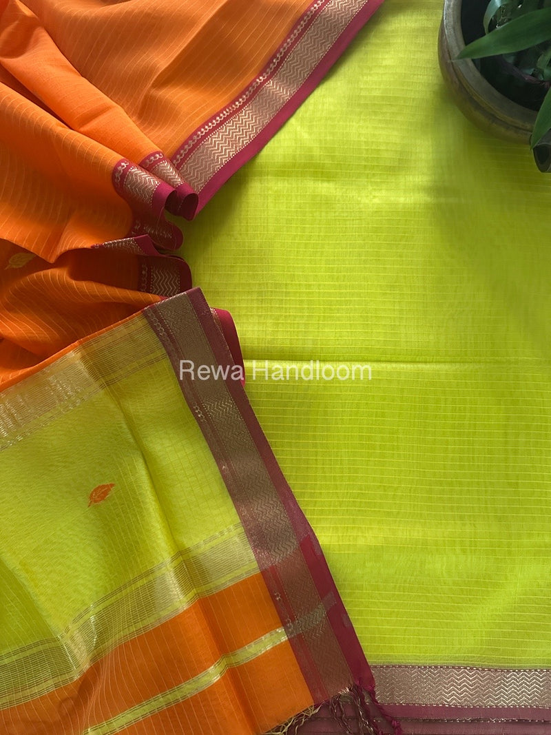 Maheshwari Yellow-Orange Motifs Top-Dupatta Set PST0131 – Rewa Handloom