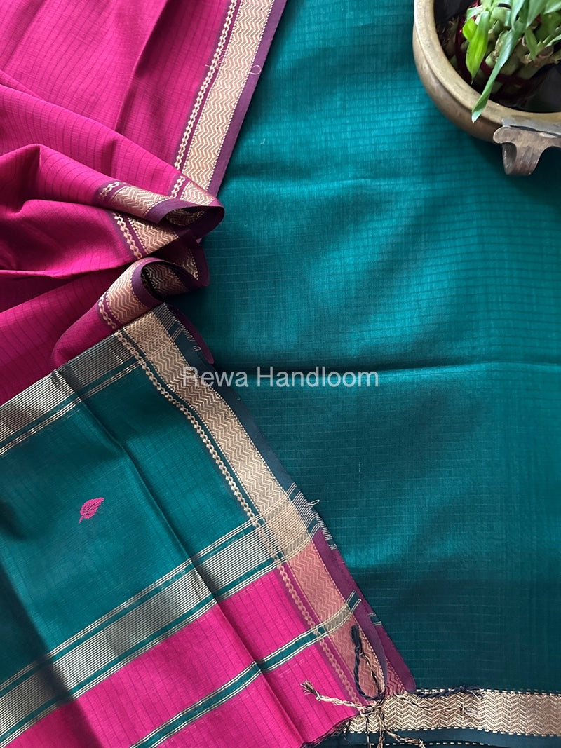 Maheshwari Green-Rani Pink Motifs Top-Dupatta Set PST0133 – Rewa Handloom