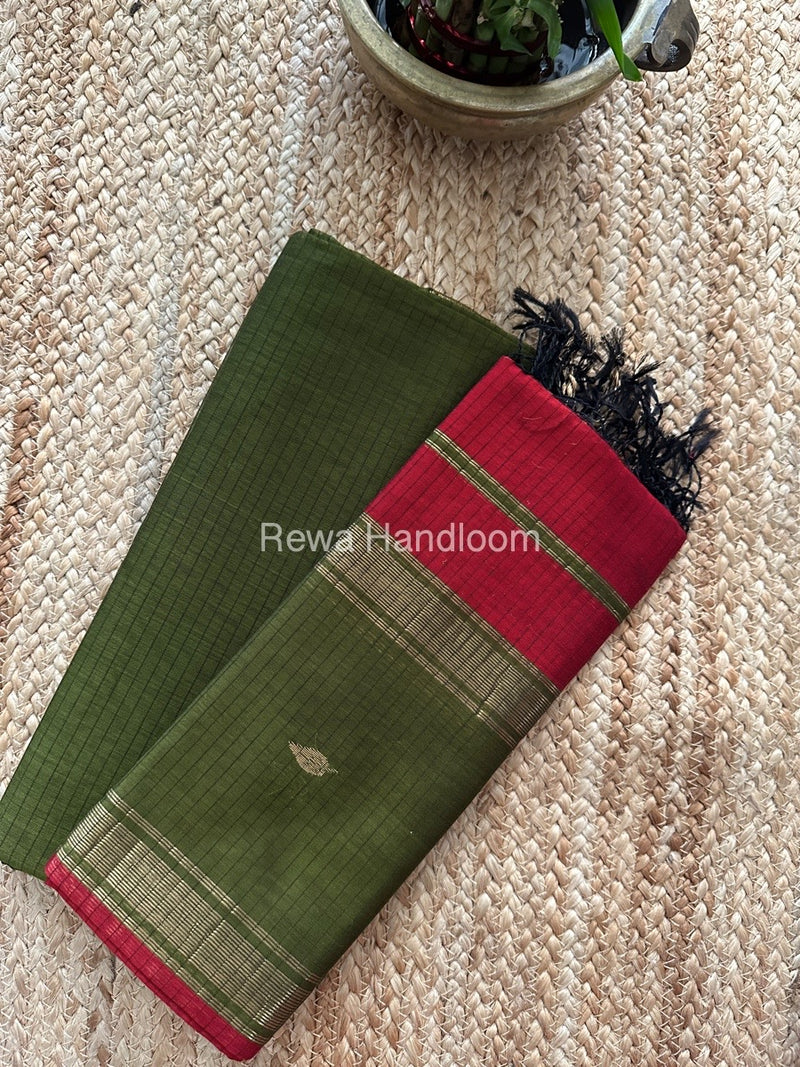 Maheshwari Mehendi Green-Red Motifs Top-Dupatta Set PST0127 – Rewa Handloom