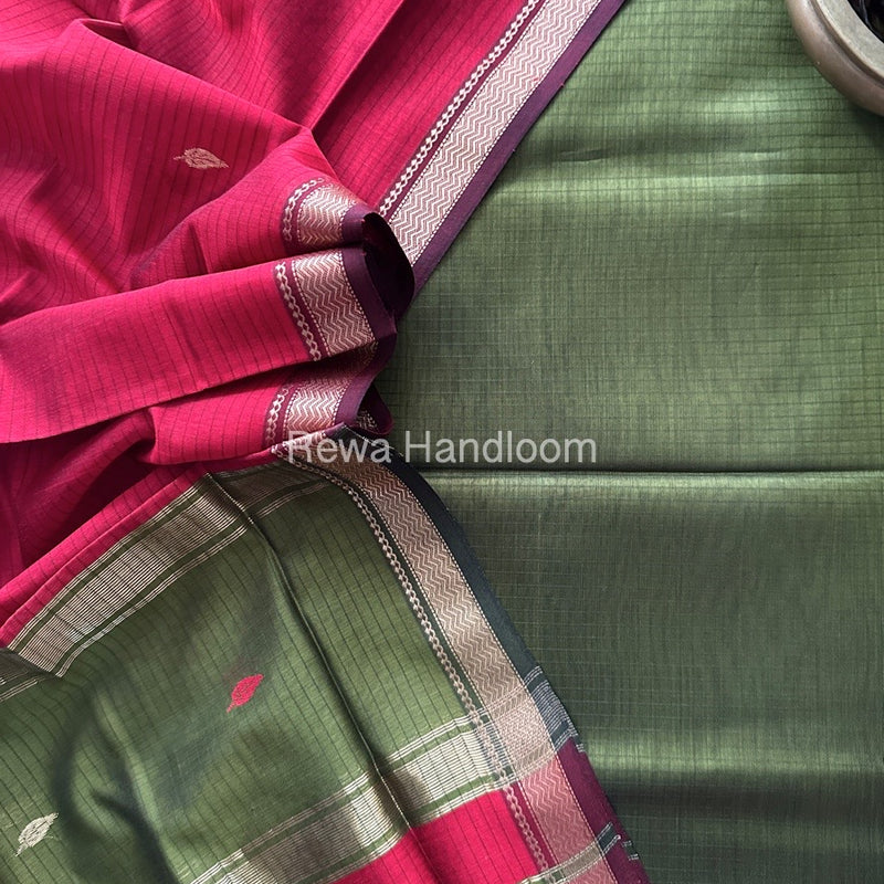 Maheshwari Mehendi Green-Red Motifs Top-Dupatta Set PST0127 – Rewa Handloom