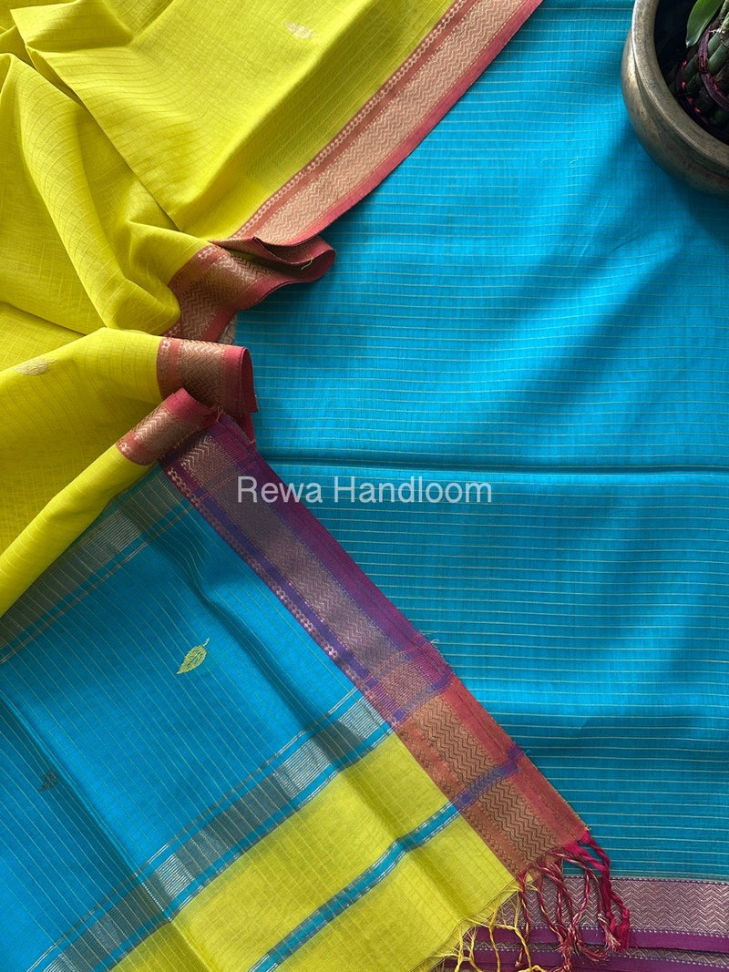 Maheshwari Sea Green-Yellow Motifs Top-Dupatta Set PST0152 – Rewa Handloom