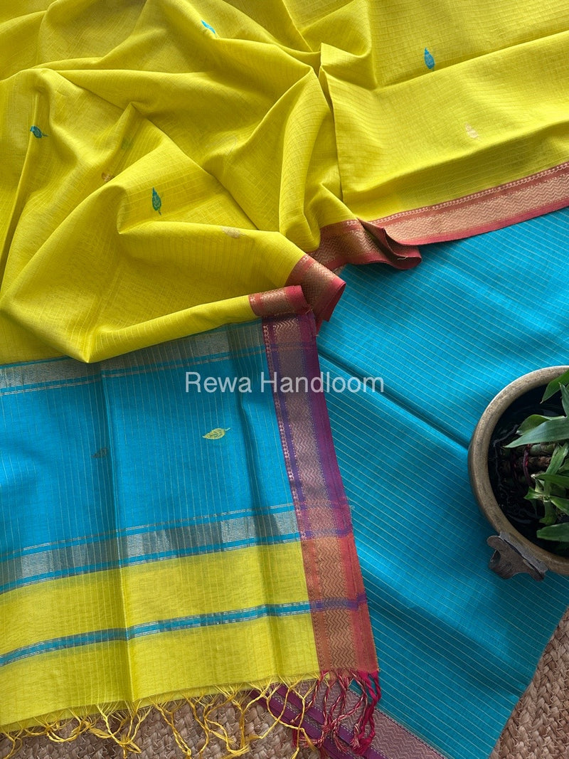 Maheshwari Sea Green-Yellow Motifs Top-Dupatta Set PST0152 – Rewa Handloom