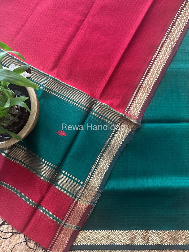 Maheshwari Green-Red Motifs Top-Dupatta Set PST0146 – Rewa Handloom