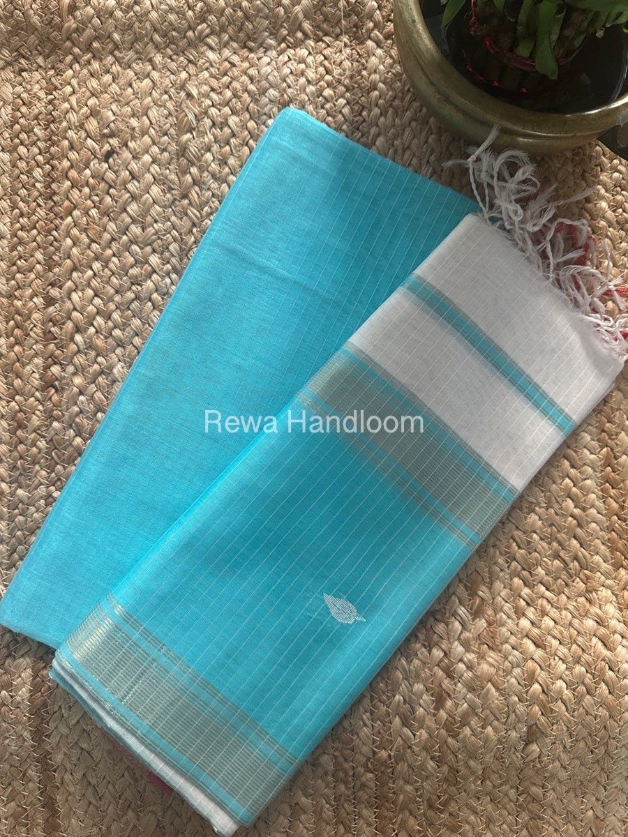 Maheshwari Sky Blue-White Motifs Top-Dupatta Set PST0130 – Rewa Handloom