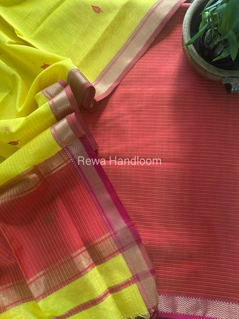 Maheshwari Rust Orange-Turmeric Yellow Motifs Top-Dupatta Set PST0137 ...