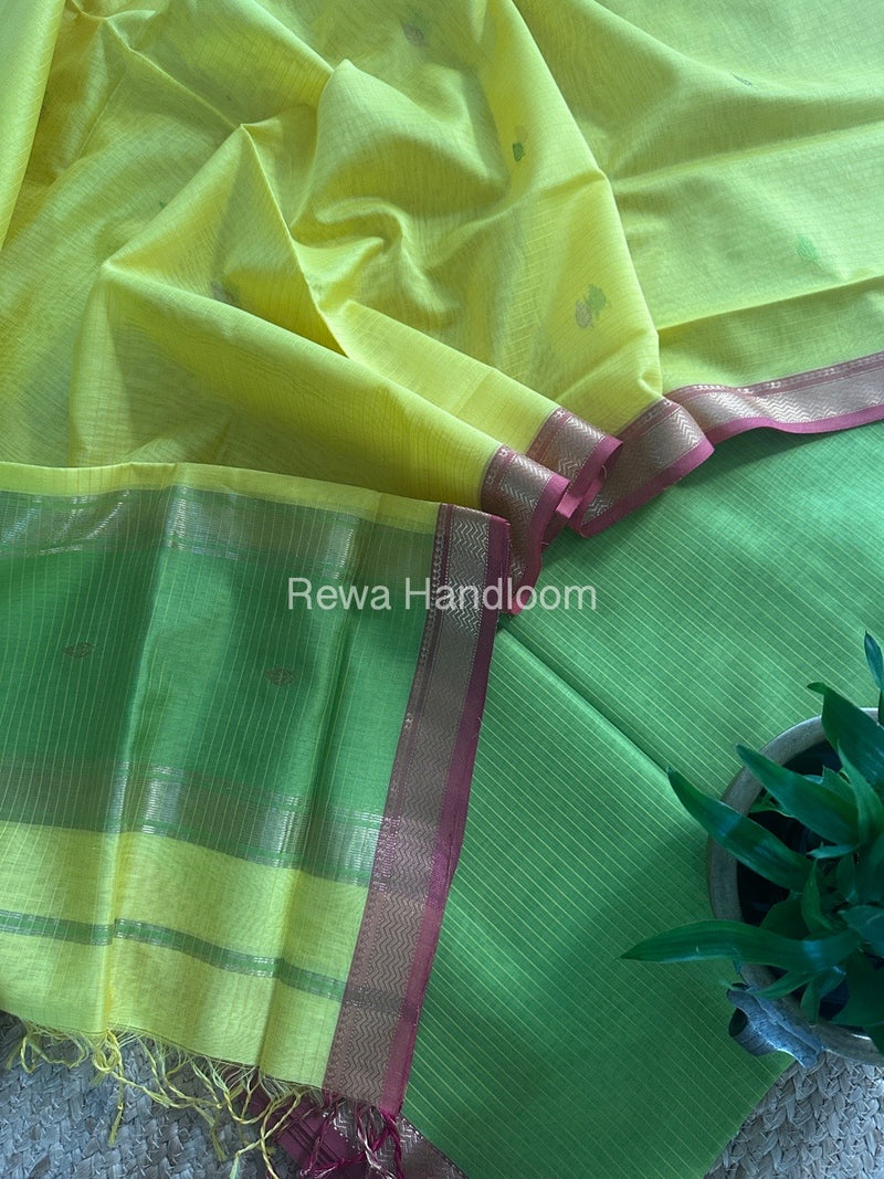 Maheshwari Mehendi Green-Yellow Motifs Top-Dupatta Set PST0154 – Rewa ...