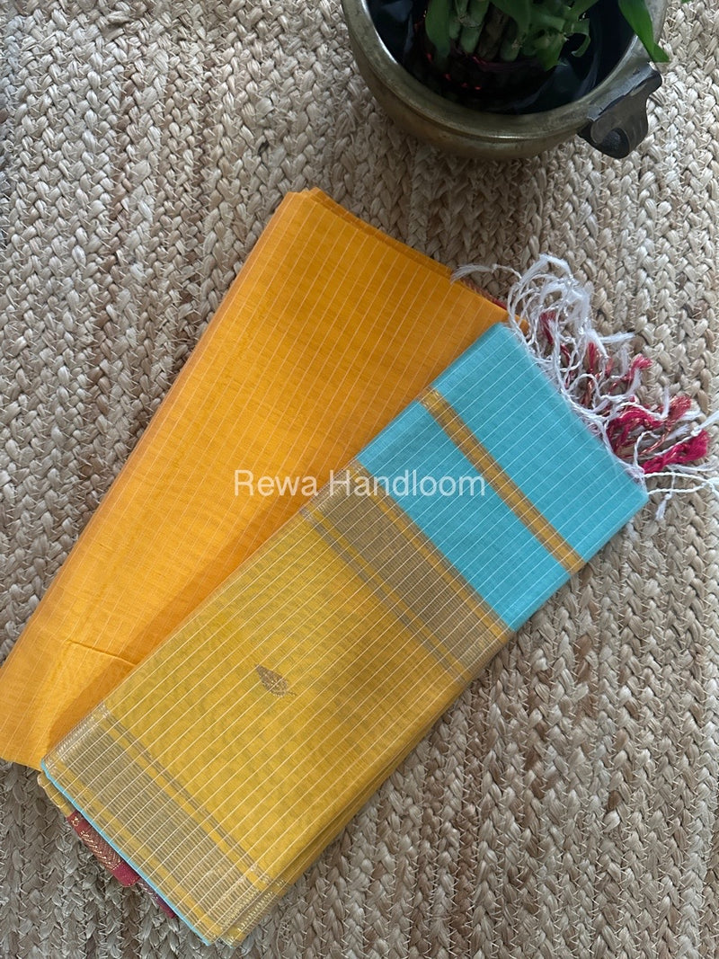Maheshwari Yellow-Aqua Motifs Top-Dupatta Set PST0142 – Rewa Handloom