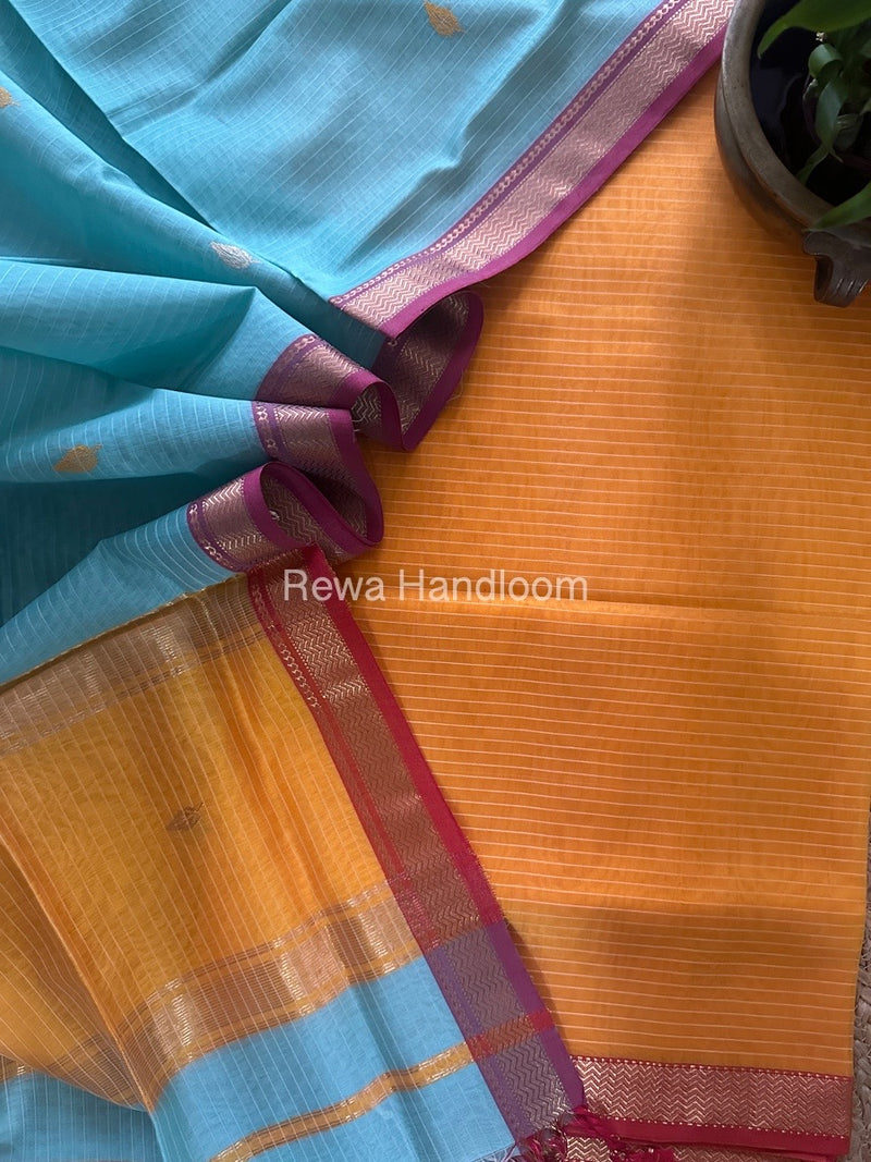 Maheshwari Yellow-Aqua Motifs Top-Dupatta Set PST0142 – Rewa Handloom