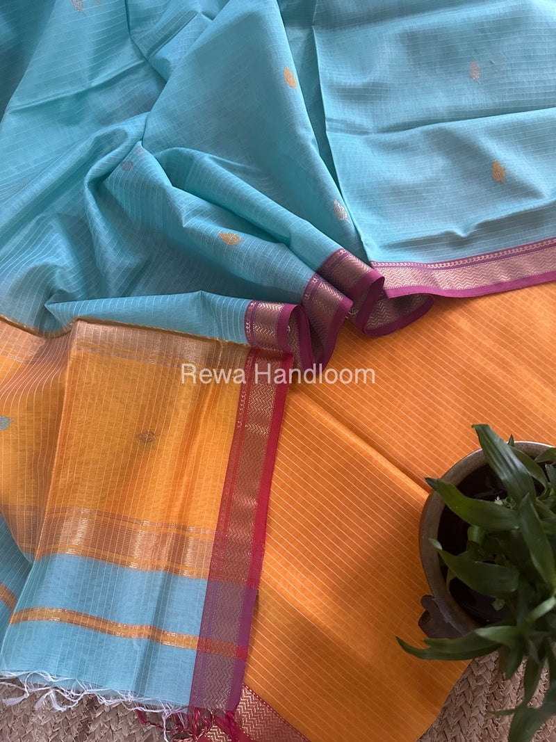 Maheshwari Yellow-Aqua Motifs Top-Dupatta Set PST0142 – Rewa Handloom