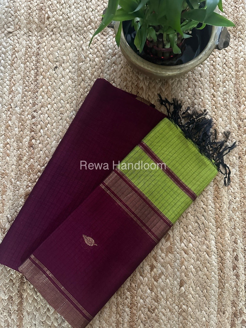 Maheshwari Wine-Mehendi Green Motifs Top-Dupatta Set PST0132 – Rewa ...