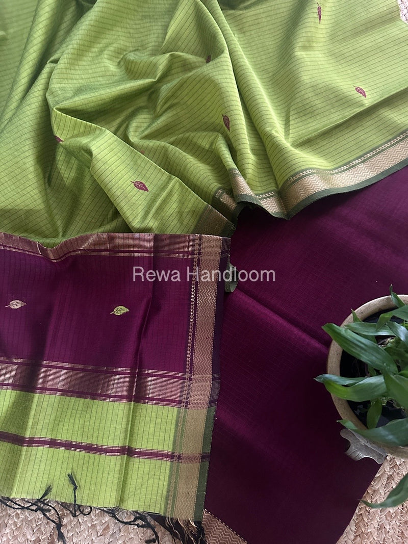 Maheshwari Wine-Mehendi Green Motifs Top-Dupatta Set PST0132 – Rewa ...