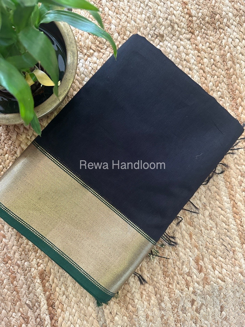 Exclusive Maheshwari Black Zari Border Saree EZ018 – Rewa Handloom