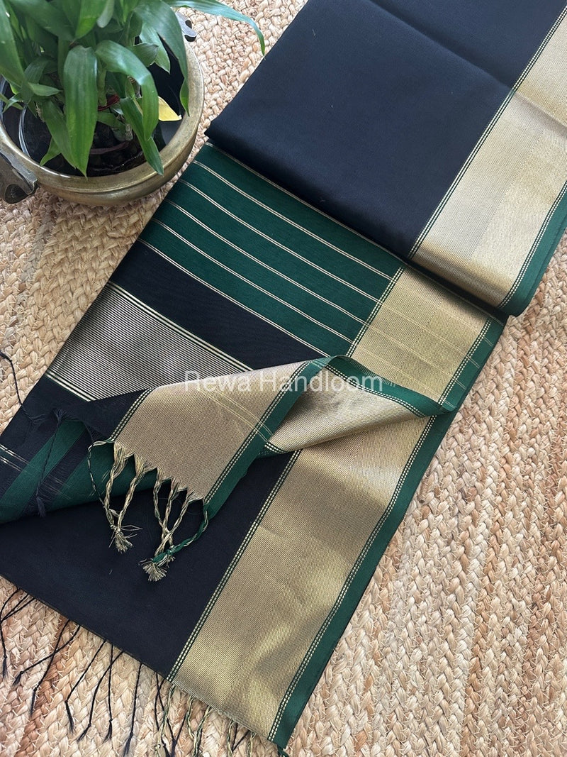 Exclusive Maheshwari Black Zari Border Saree EZ018 – Rewa Handloom