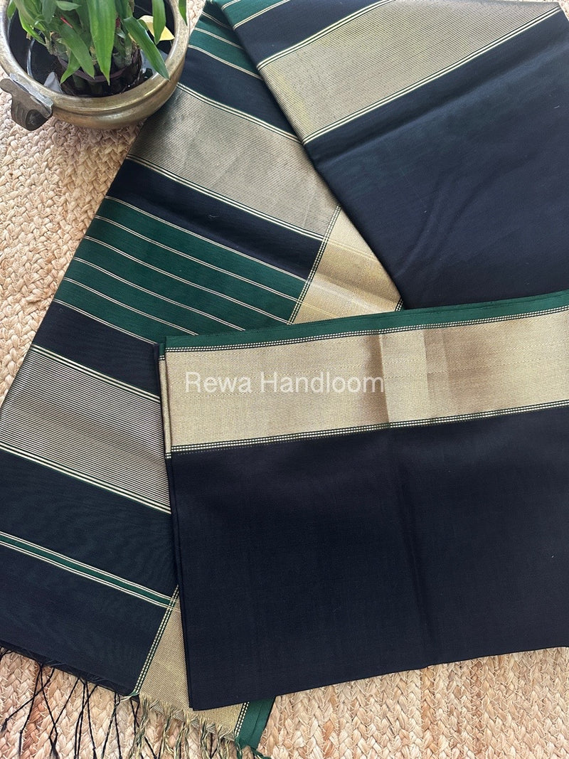 Exclusive Maheshwari Black Zari Border Saree EZ018 – Rewa Handloom
