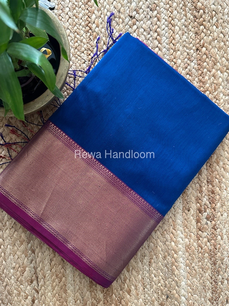 Exclusive Maheshwari Blue Zari Border Saree EZ028 – Rewa Handloom