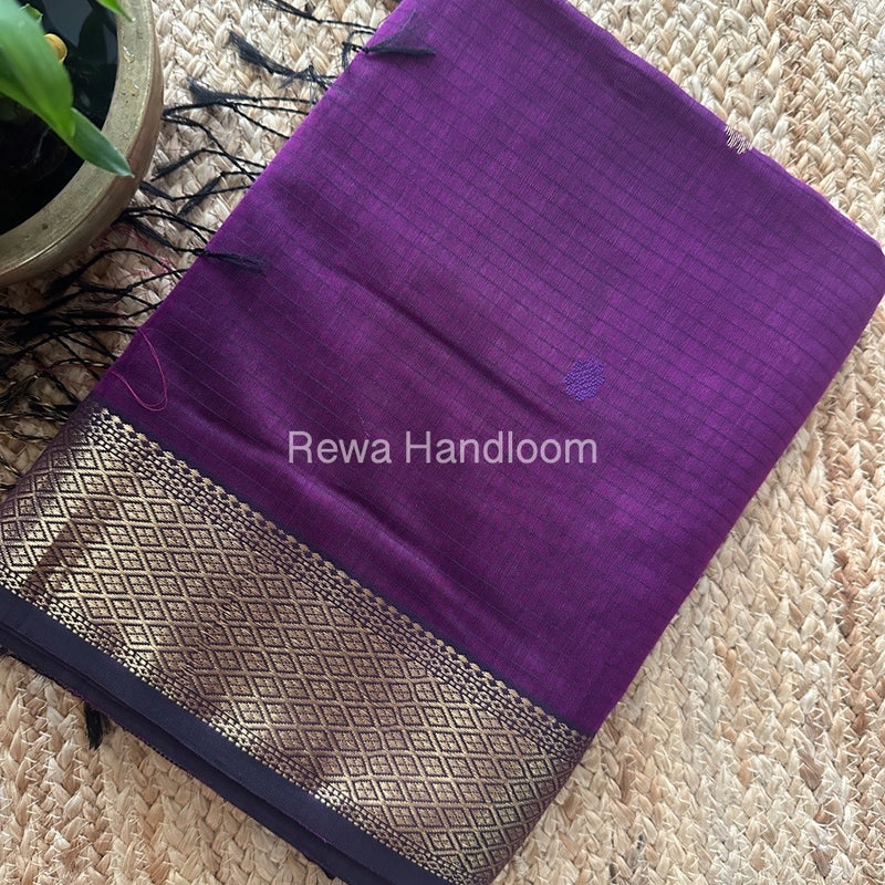 Purple-Violet Butta Pallu Zari Border Maheshwari Saree BTPS060 – Rewa ...
