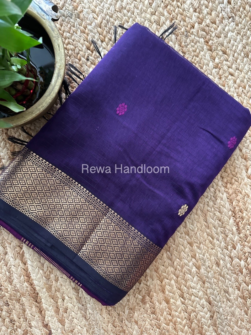 Violet-Purple Butta Pallu Zari Border Maheshwari Saree BTPS058 – Rewa ...