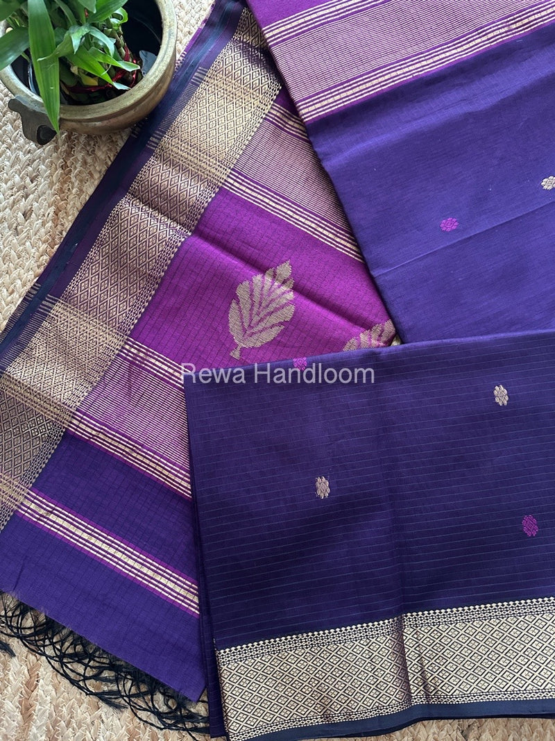 Violet-Purple Butta Pallu Zari Border Maheshwari Saree BTPS058 – Rewa ...