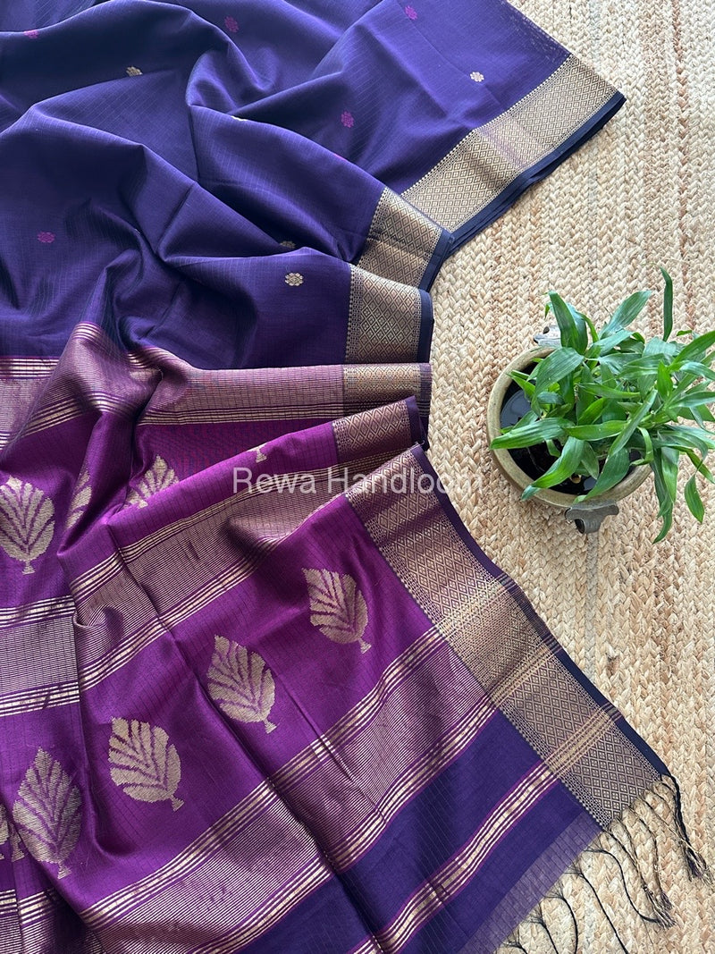 Violet-Purple Butta Pallu Zari Border Maheshwari Saree BTPS058 – Rewa ...