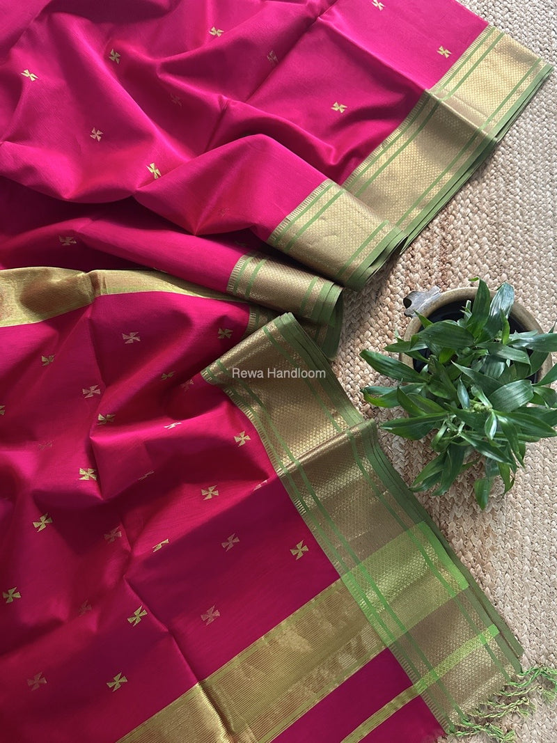Maheshwari Rani Pink Zari Butti Saree SW054 – Rewa Handloom