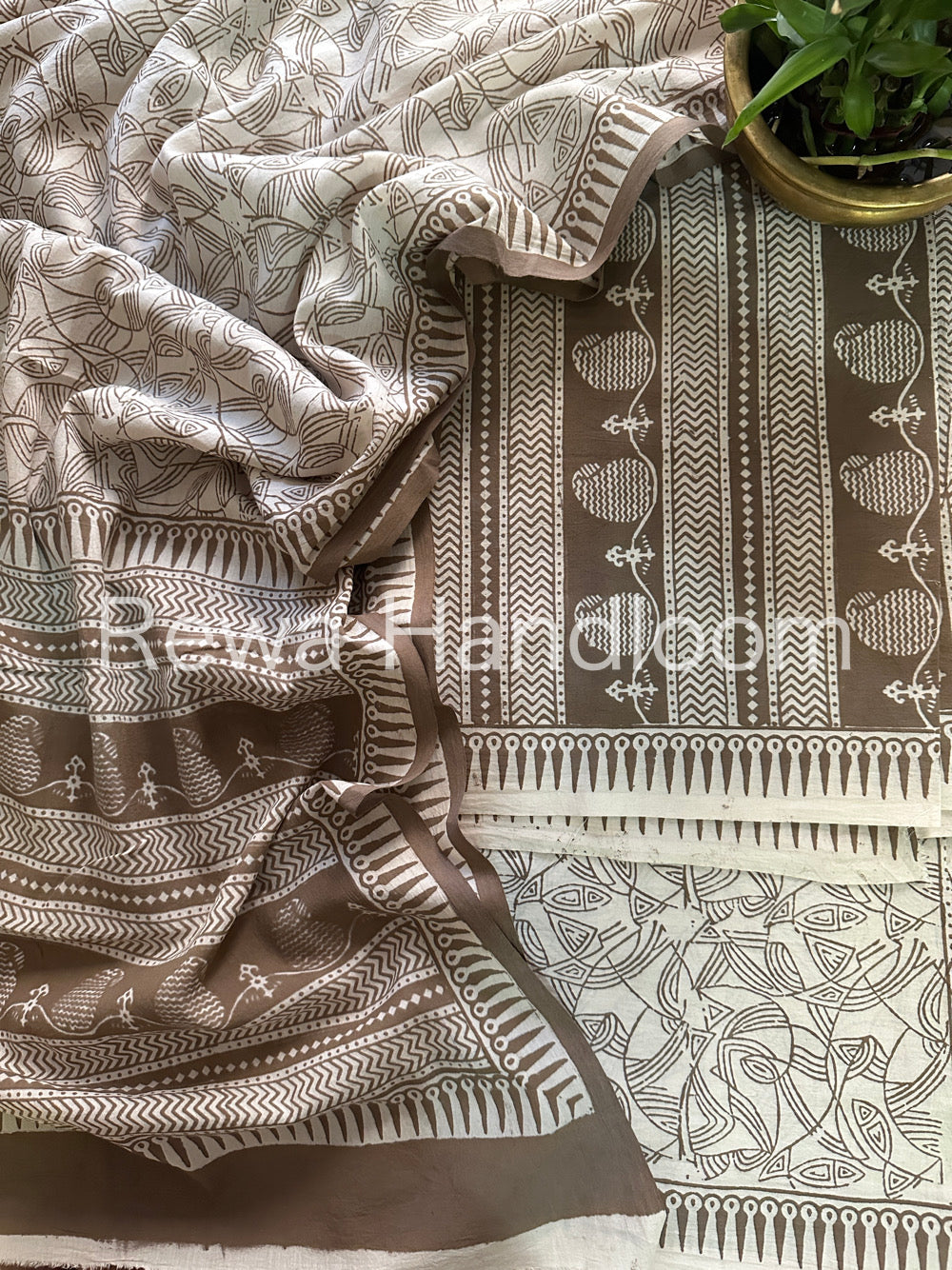 Grey-White Bagh Print Cotton Suit-BCSP60 – Rewa Handloom